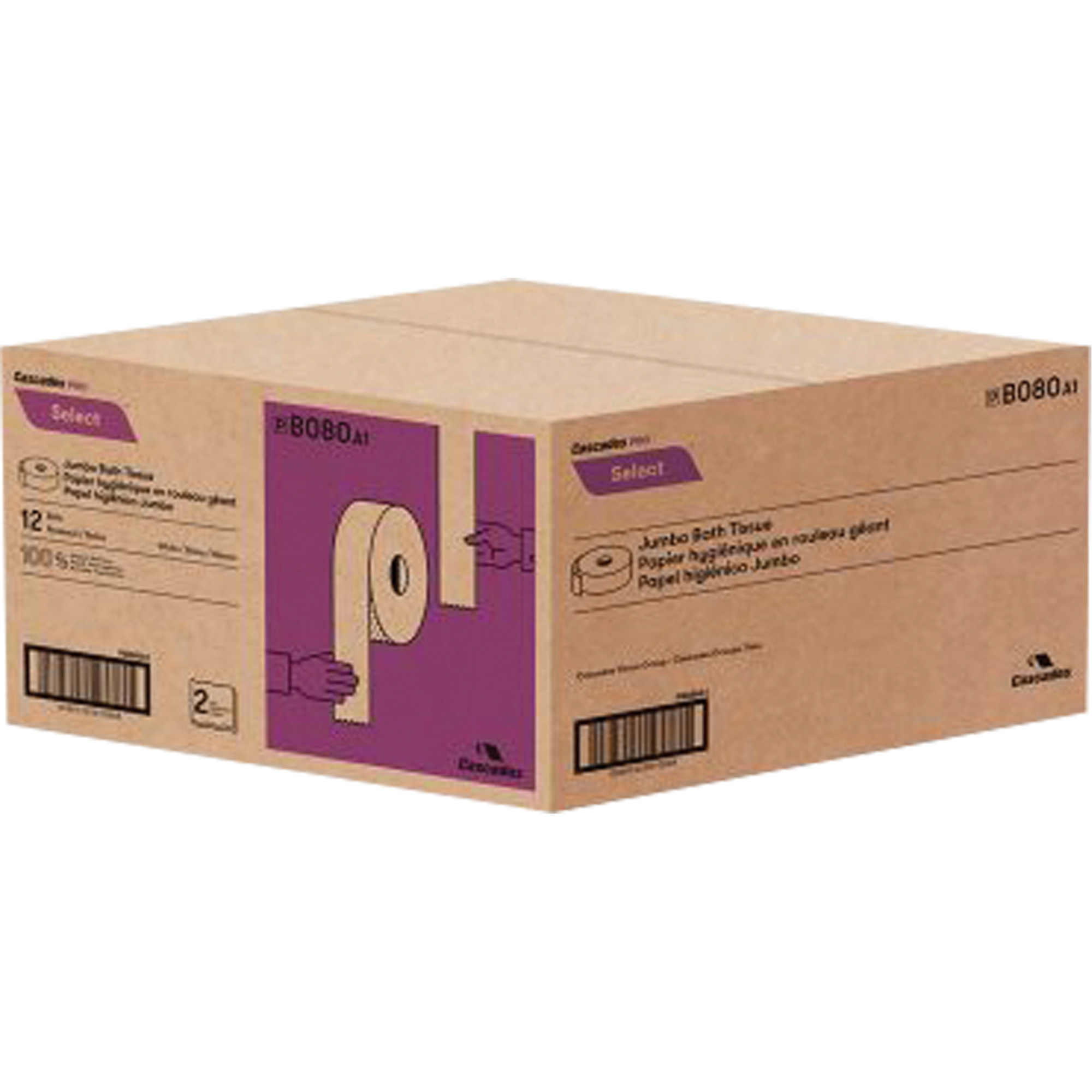 Cascades Pro Select Toilet Paper, Jumbo Roll, 2 Ply, 500' Length, White ...
